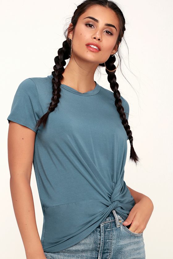 Cute Denim Blue Tee - Blue Knotted Tee - Basic Tee - Twisted Tee - Lulus