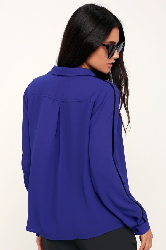 Cute Royal Blue Top - Blue Button-Up Top - Blue Long Sleeve Top - Lulus