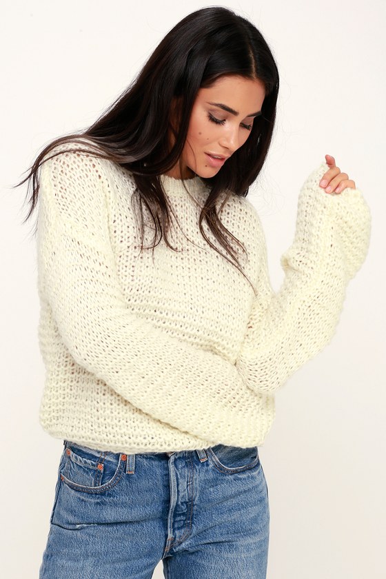 Black Swan Kyla - Cream Knit Sweater - Balloon Sleeve Sweater - Lulus