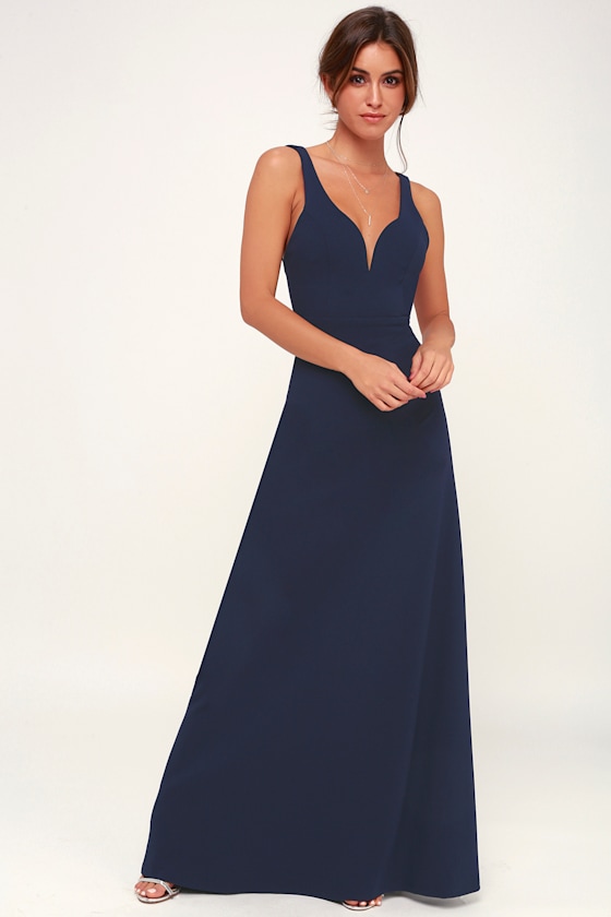 Sexy Navy Blue Maxi Dress - V-Neck Maxi Dress - Sleeveless Maxi - Lulus