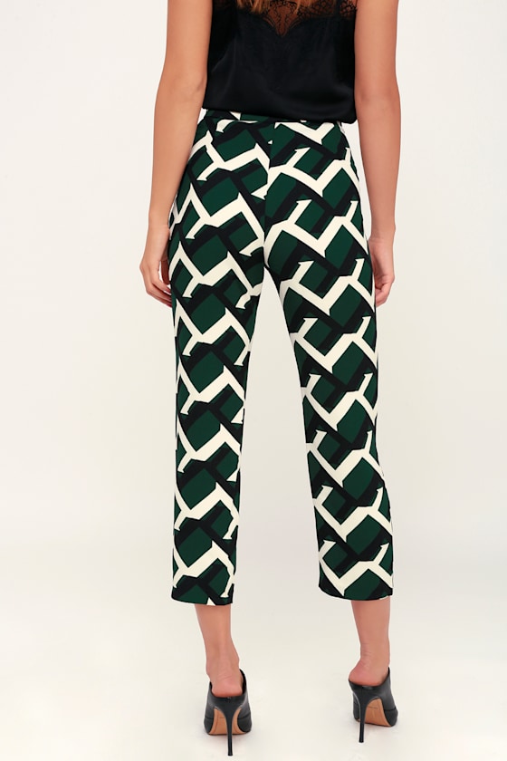 Cool Cropped Printed Pants - Forest Green Pants - Geo Print Pant - Lulus