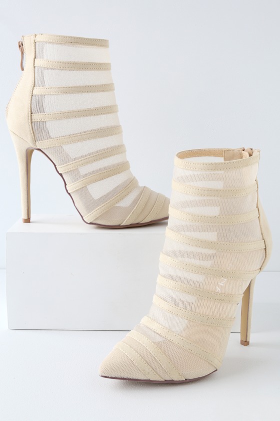 Sexy Nude Booties - Mesh Ankle Booties - High Heel Booties - Lulus