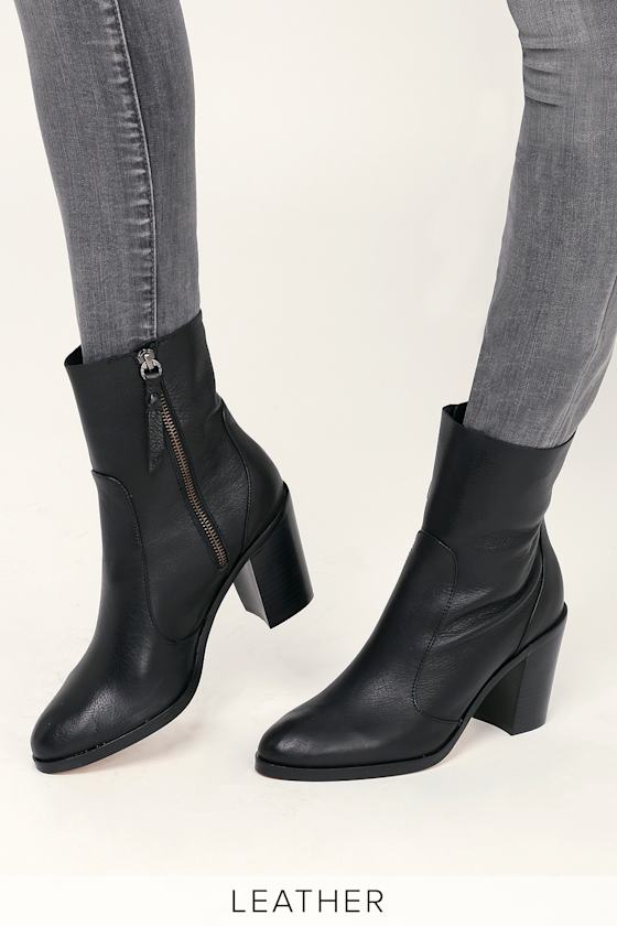 Splendid Roselyn Black - Genuine Leather Booties - Mid-Calf Boots - Lulus