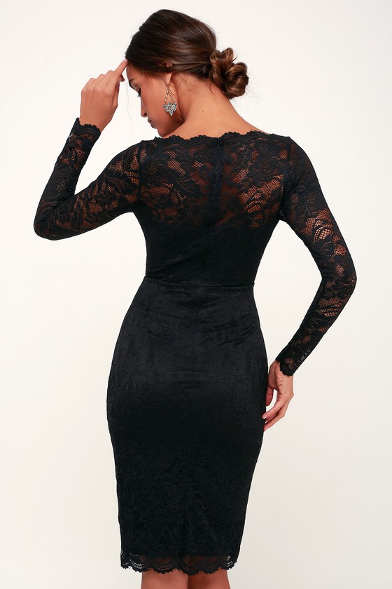 Cute Black Lace Dress Lace Bodycon Dress Long Sleeve Dress Lulus