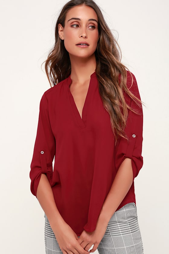 Cute Dark Red Top - Woven Top - Red Long Sleeve Top - Lulus