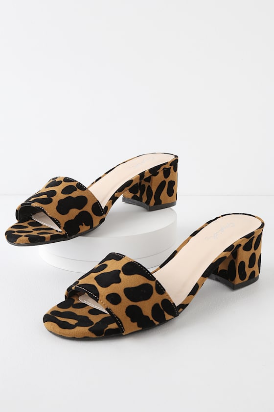 Chic Camel and Black Leopard Mules - Leopard Print Suede Mules - Lulus