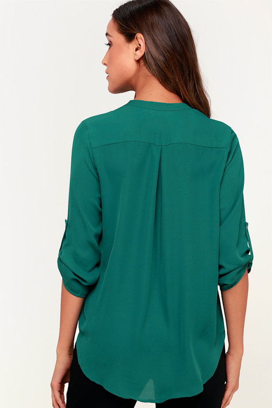 Cute Forest Green Top - Woven Top - Long Sleeve Top - Office Top - Lulus