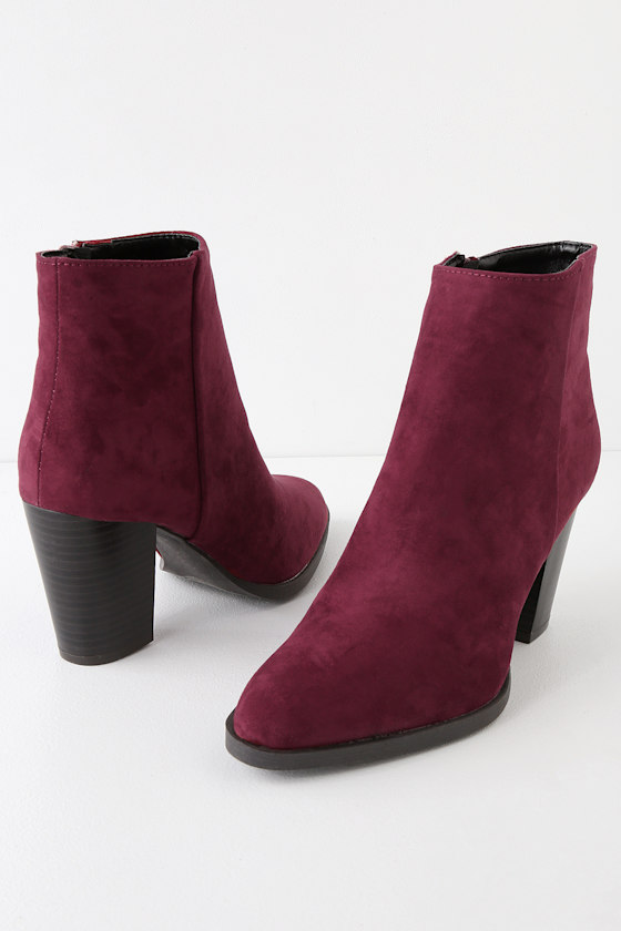 Cute Vegan Suede Booties - High Heel Booties - Burgundy Booties - Lulus