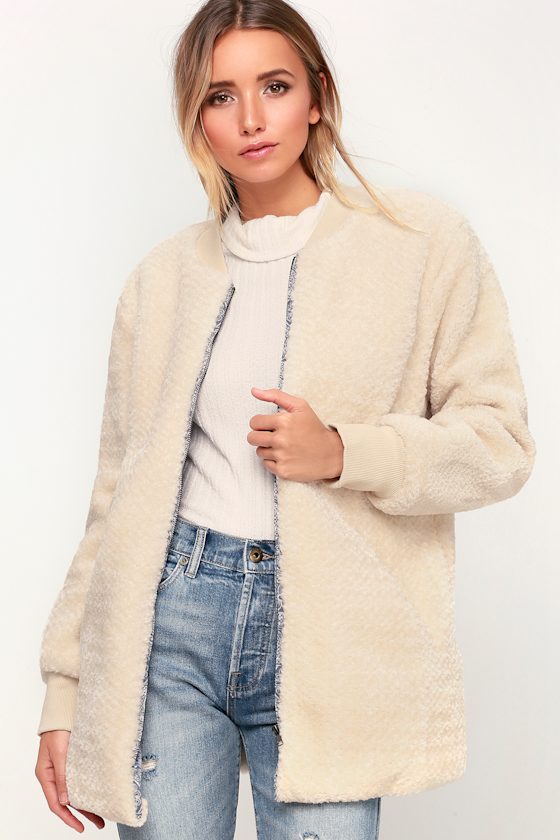 Cute Faux Fur Jacket - Cream Faux Fur Jacket - Bomber Jacket - Lulus