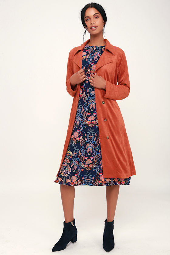 Rust Orange Trench Coat - Suede Trench Coat - Vegan Suede Coat - Lulus