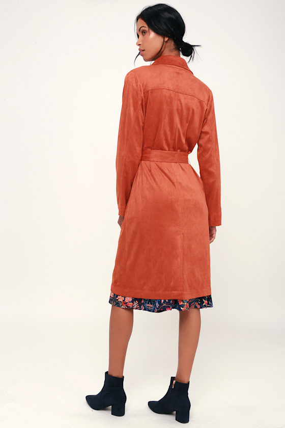 Rust Orange Trench Coat - Suede Trench Coat - Vegan Suede Coat - Lulus