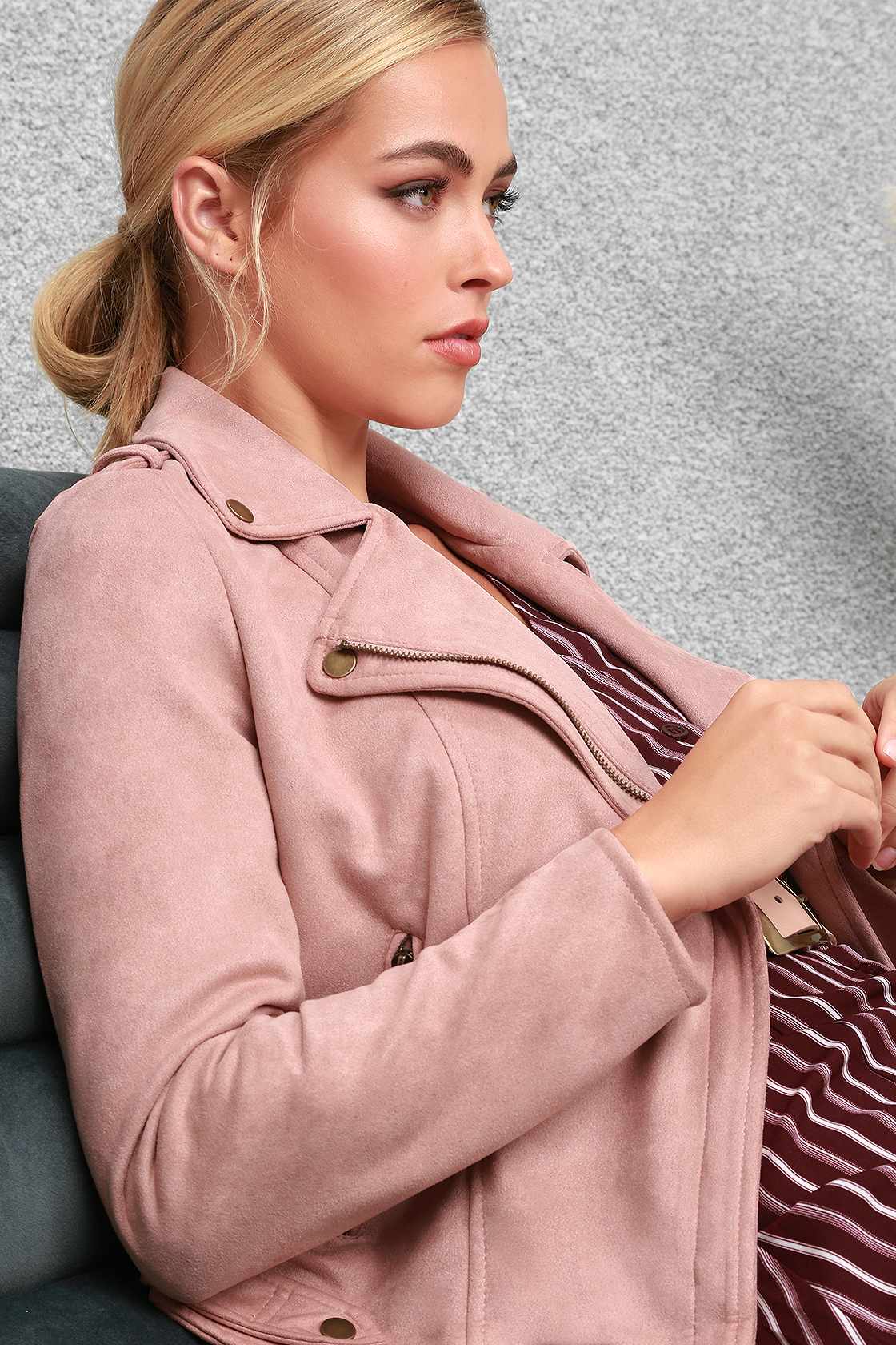 Cool Blush Pink Moto Jacket - Suede Moto Jacket - Pink Jacket - Lulus