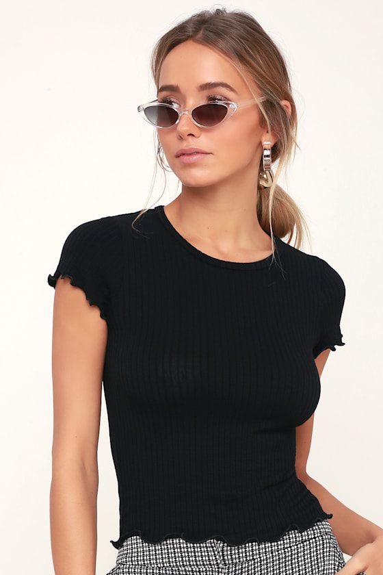 Cute Crop Top - Black Top - Lettuce Edge Top - Basic Top - Lulus