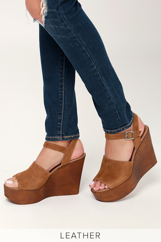 Steve Madden Bellini Cognac Suede Leather Platform Wedges - Lulus