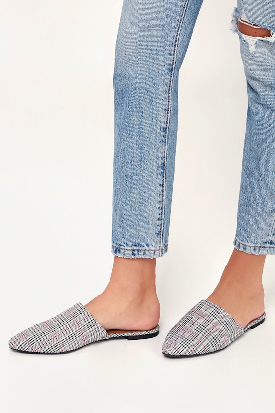 Cute Plaid Mules - Vegan Mules - Black and Red Plaid Mules - Lulus