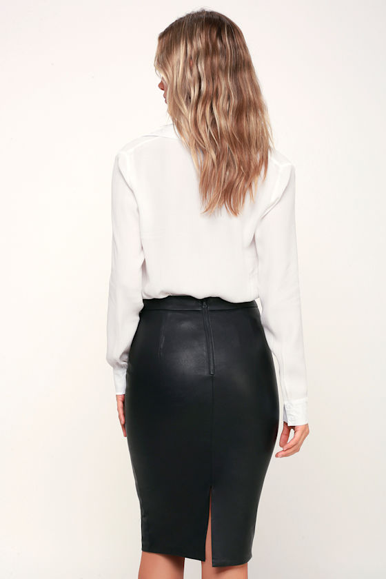 Bardot Donna - Vegan Leather Pencil Skirt - Black Leather Skirt - Lulus
