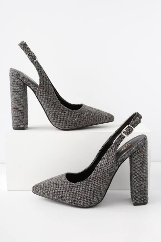 Chic Grey Tweed Pumps - Slingback Pumps - Vegan Pump - Lulus