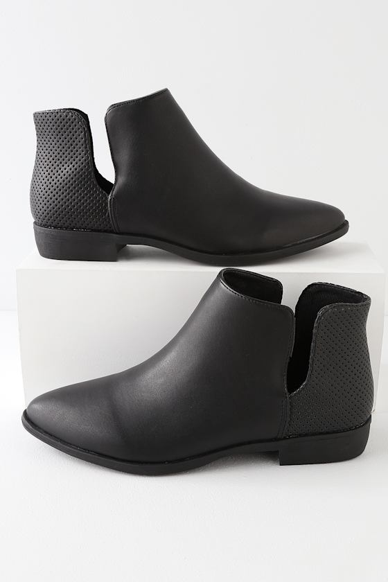 Cute Black Ankle Booties - Cutout Ankle Boots - Vegan Boots - Lulus