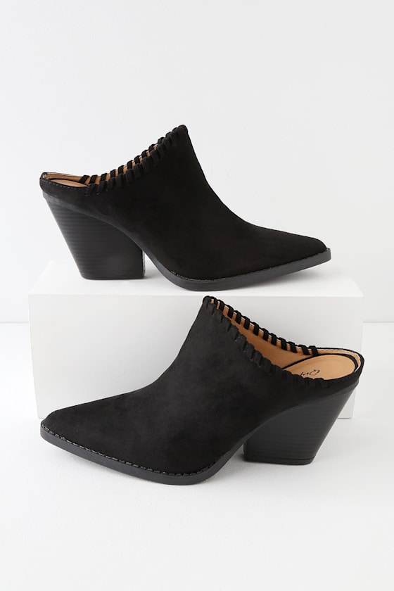 Cute Black Mules - Vegan Suede Mules - Pointed Toe Mules - Lulus