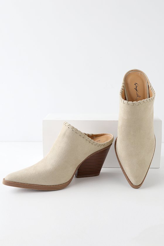 Cute Light Taupe Mules - Vegan Suede Mules - Pointed Toe Mules - Lulus