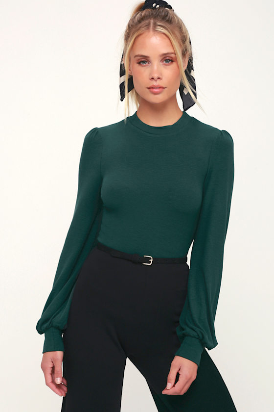 Cute Green Top - Long Sleeve Top - Forest Green Top - Ribbed Top - Lulus