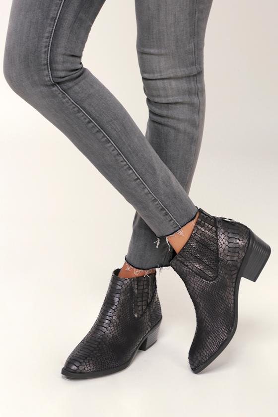 Dolce Vita Knock - Black Snake Ankle Booties - Stella Suede Boots - Lulus