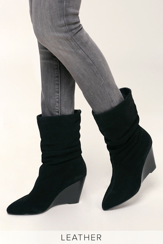 Charles by Charles David Edell - Black Suede Wedge Booties - Lulus