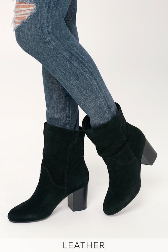 MIA Cobain - Black Boots - Suede Leather Boots - Mid-Calf Booties - Lulus