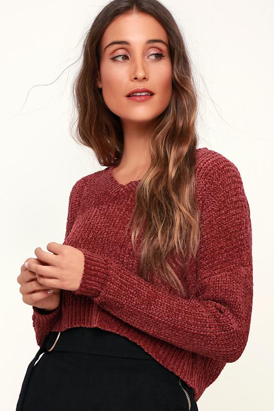 Cozy Chenille Sweater - Cropped Sweater Top - Rust Red Sweater - Lulus