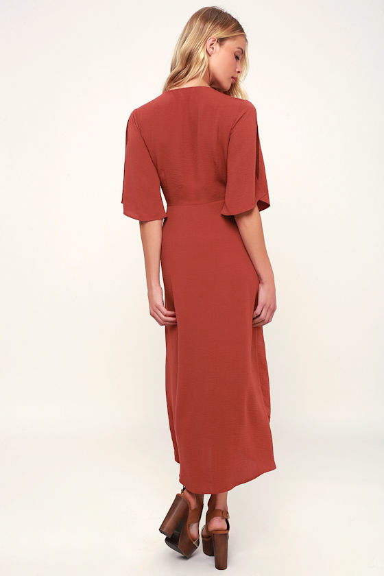 Rust Red Dress - Midi Dress - Split Sleeve Dress - High-Low Dress - Lulus