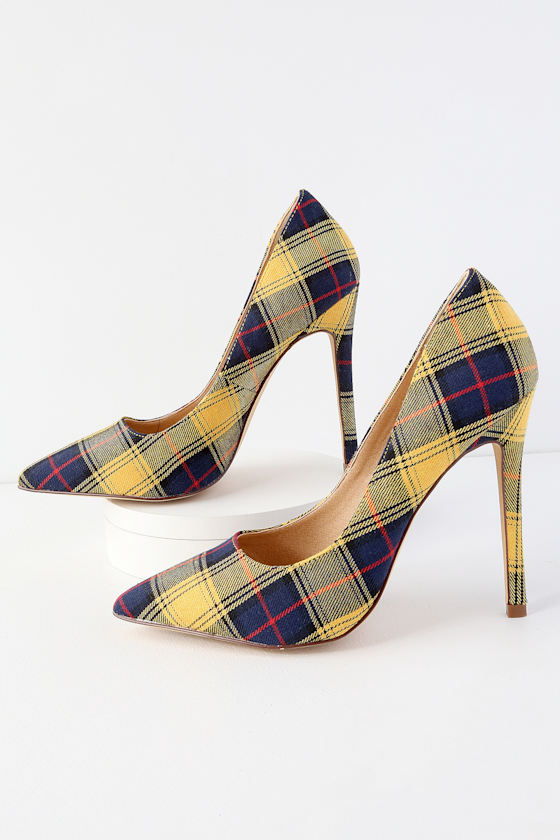 Cute Yellow Plaid Pumps - Yellow Pumps - Plaid Pumps - Lulus