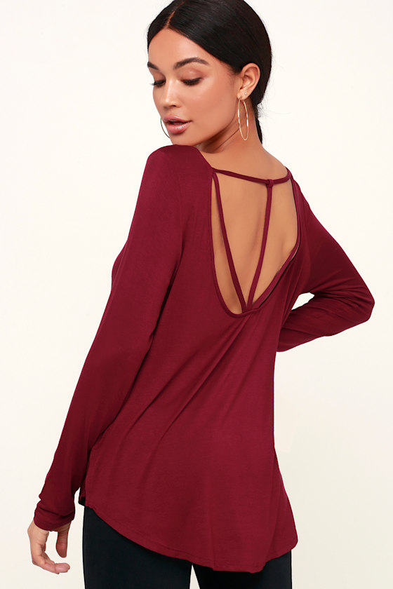 Cute Burgundy Top - Long Sleeve Top - Strappy Back Top - Top - Lulus