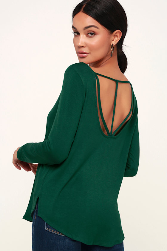 Cute Forest Green Top - Long Sleeve Top - Strappy Back Top - Lulus