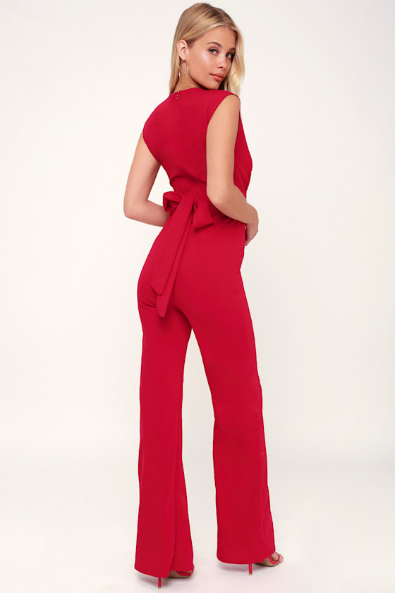 Sexy Red Jumpsuit - Sleeveless Jumpsuit - Plunge Jumpsuit - Lulus