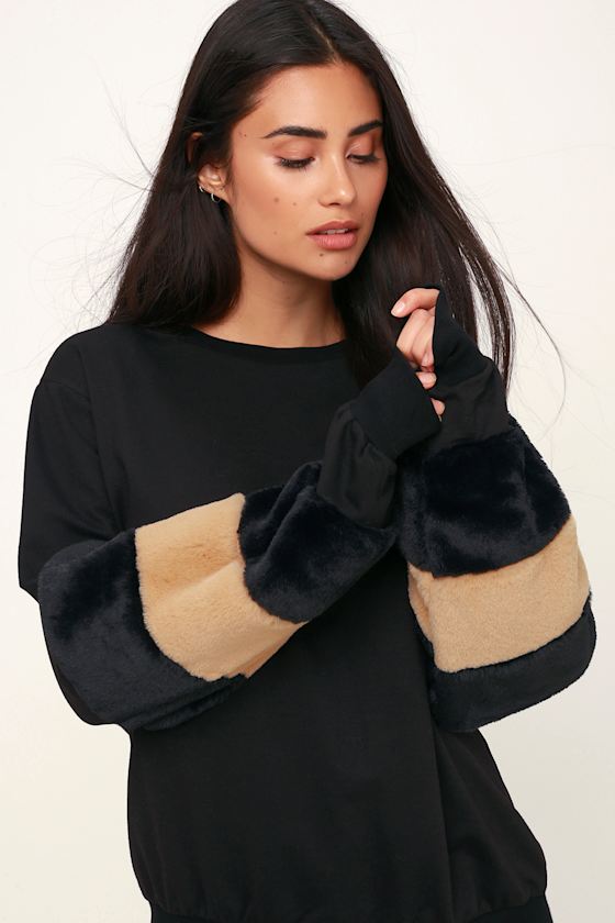 Cute Black Sweatshirt - Faux Fur Sweatshirt - Faux Fur Sweater - Lulus