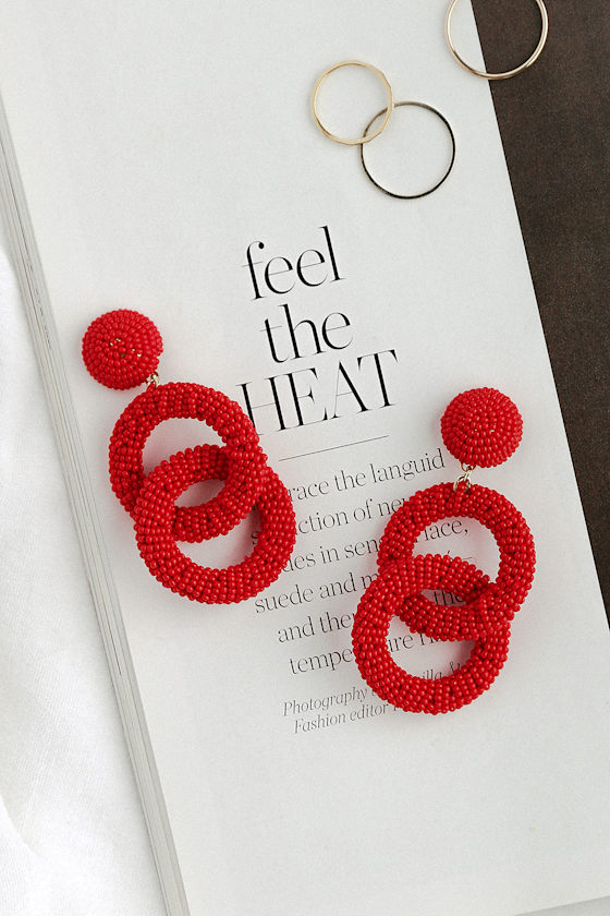 Chic Red Earrings - Beaded Earrings - Beaded Statement Earrings - Lulus