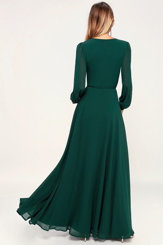 Glam Green Dress Maxi Dress Wrap Dress Long Sleeve Dress Lulus