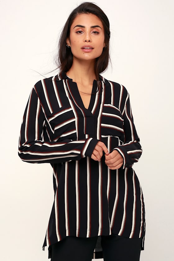 Cute Black Multi Stripe Top - Striped Blouse - Office Top - Lulus