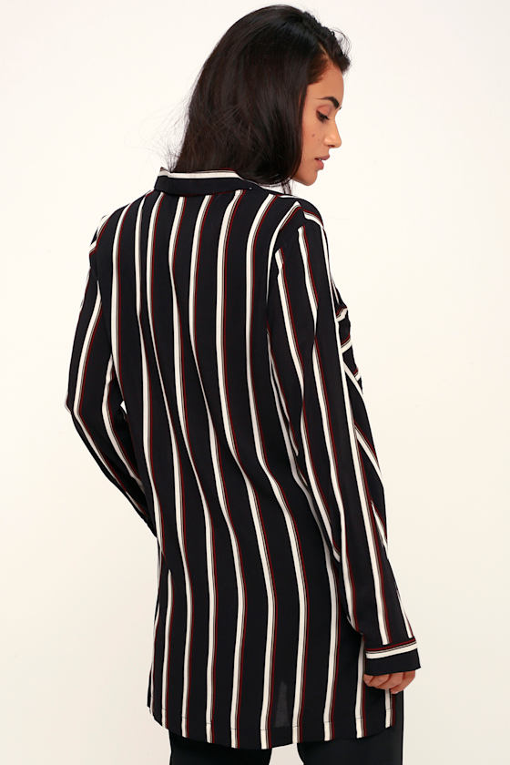 Cute Black Multi Stripe Top - Striped Blouse - Office Top - Lulus