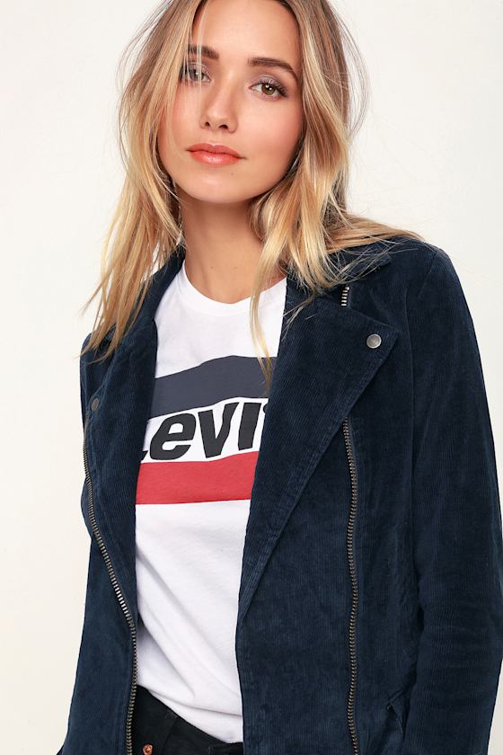 RVCA Drew Cord - Navy Blue Corduroy Jacket - Blue Moto Jacket - Lulus