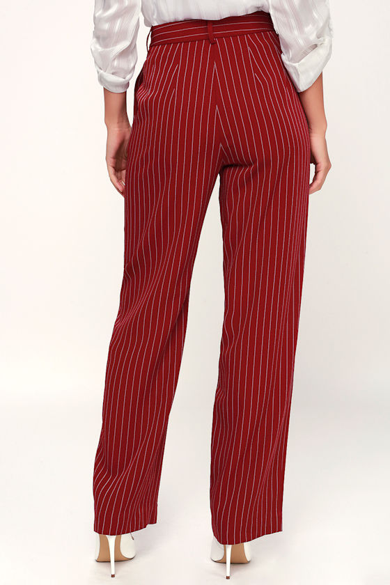 Chic Wide-Leg Pants - Wine Red Pants - Pinstripe Pants - Lulus