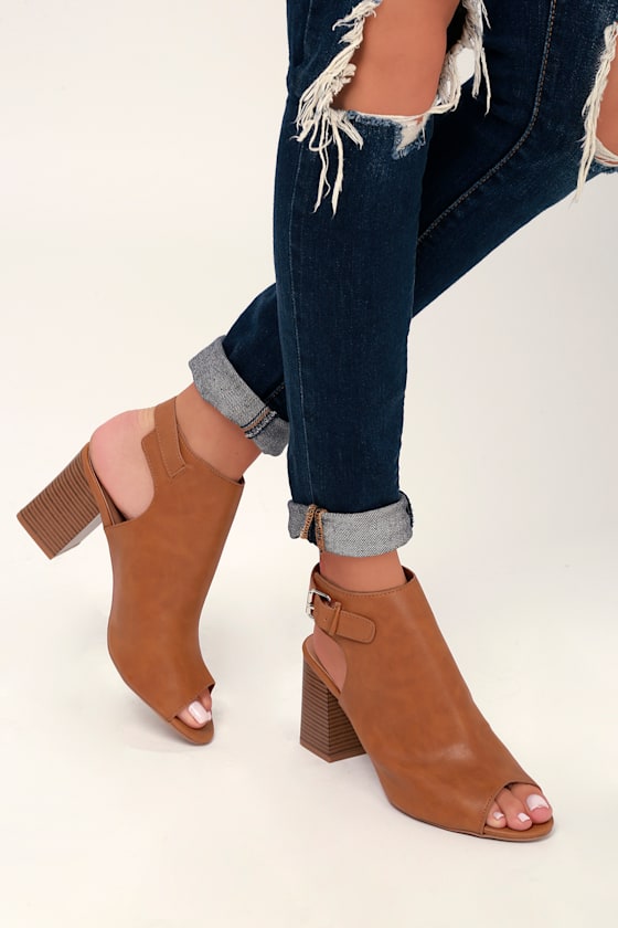 Chic Rust Booties - Vegan Leather Booties - Peep Toe Booties - Lulus