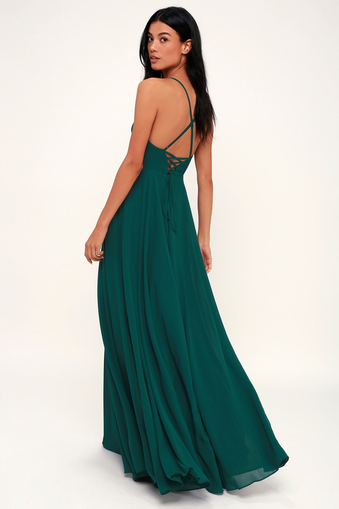 Lovely Forest Green Dress Maxi Dress Lace Up Dress Gown Lulus