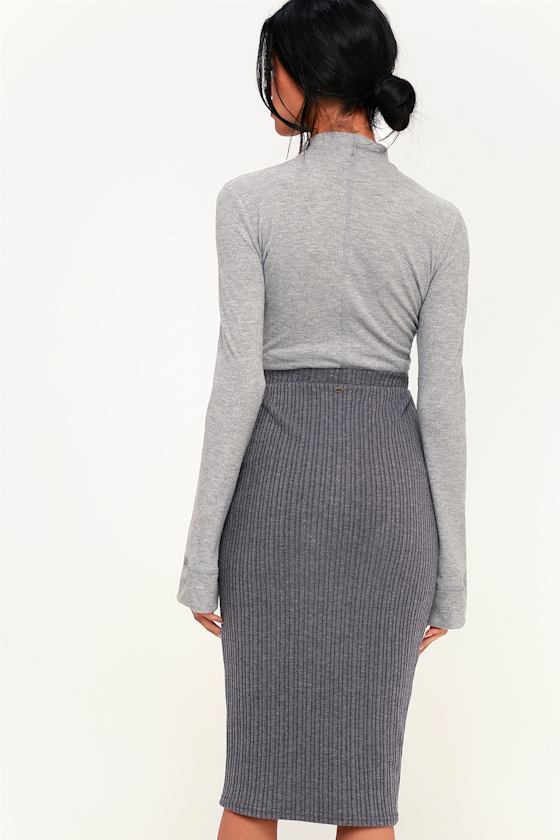 O'Neill Candi Skirt - Grey Skirt - Ribbed Knit Skirt - Midi Skirt - Lulus