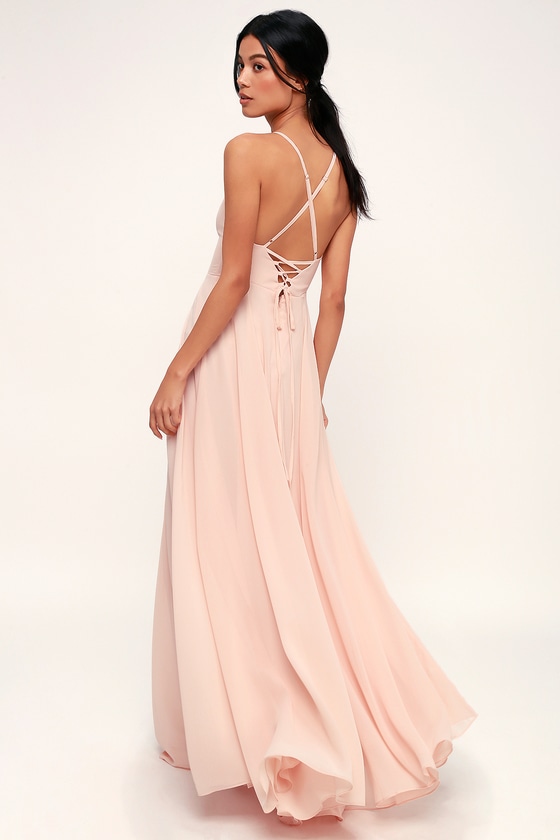 Lovely Blush Pink Dress Maxi Dress Lace Up Dress Gown Lulus