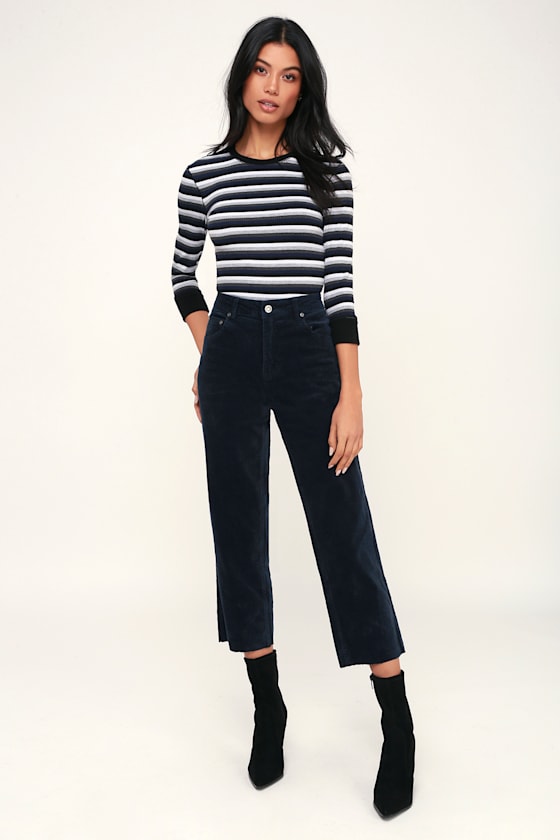 RVCA Tripod - Navy Blue Corduroy Pants - Cropped Wide-leg Pants - Lulus
