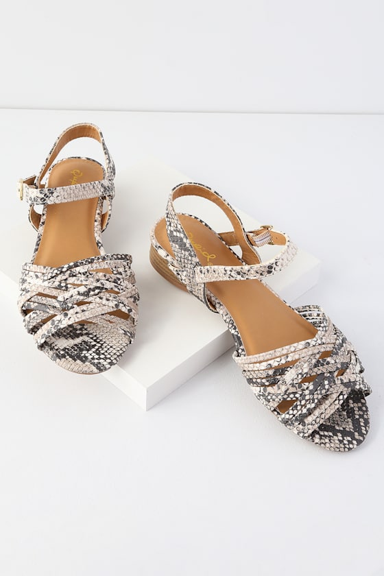 Cute Vegan Sandals - Strappy Sandals - Snake Print Sandals - Lulus
