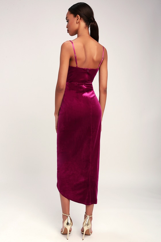 Sexy Magenta Dress Magenta Velvet Dress Tulip Midi Dress Lulus