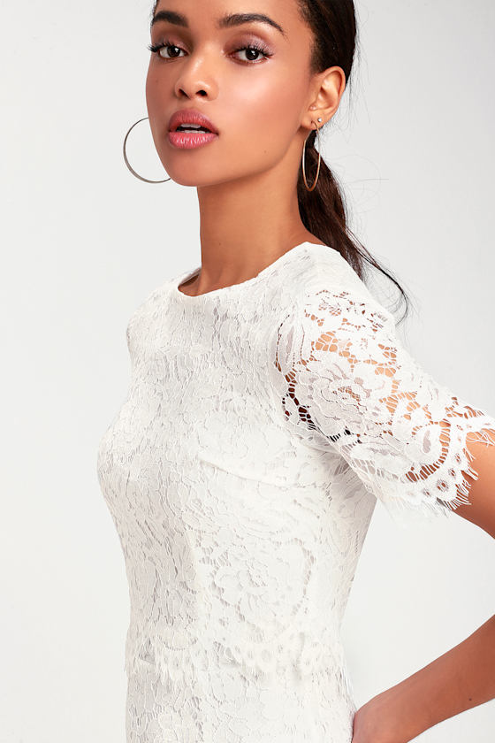 Lovely Lace Dress - Flounce Dress - White Lace - Midi Dress - Lulus