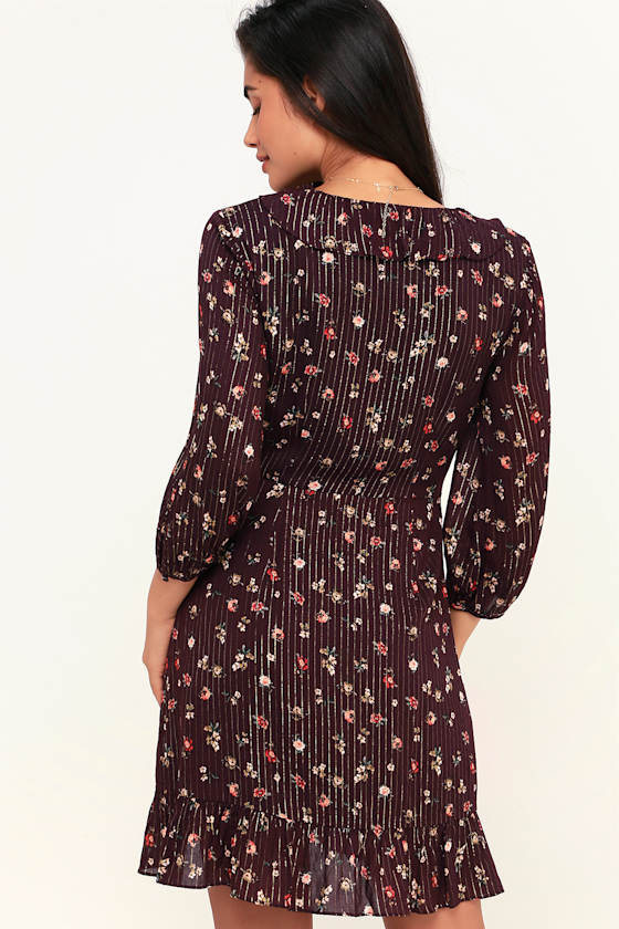 Cute Plum Purple Print Dress - Print Mini Dress - Wrap Dress - Lulus